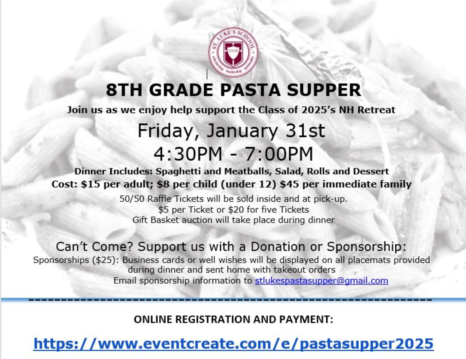 Pasta Supper - Class of 2025 | January 31, 2025